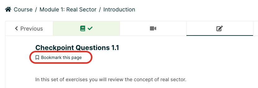 Can I bookmark a place in a course?